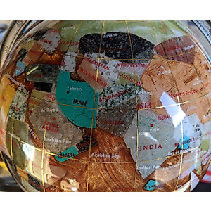 14" Tall Amber Pearl Gold Stand Gem Gemstone World Map Globe Globes Maps