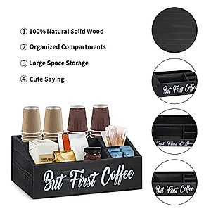 Coffee Station Organizer, Wooden Coffee Bar Bin Box, Countertop Coffee Bar Accessories Organizer, Coffee Pod Holder Storage Basket, Coffee Station Holder for Coffee Bar Decor, Coffee Lover (Black)