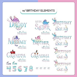Mermaid Birthday Iron on Transfer for Family Members Shirts - Print Matching Tees Shirt Silhouette Heat Decal Vinyl Patches Applique for Birthday Party Decoration Supplies Matching Girl HTV