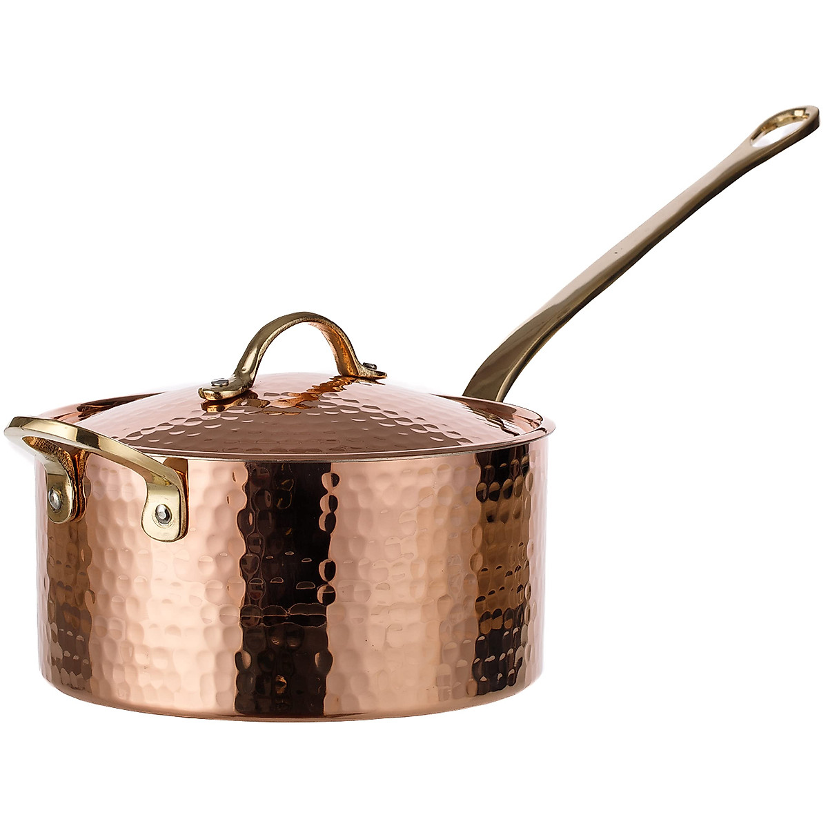 DEMMEX 1mm Thick Hammered Unlined Uncoated Solid Copper Sugar Sauce Zabaglione Pan Candy Jam Caramel Dessert Pot with Lid and Helper Handle, Handmade in Turkey, (1.7-Quart)