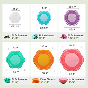 Silicone Stretch Lids for Food Storage in Fridge, Reusable Elastic Bowl Covers for Cup, Cans, Jars, Round & Rectangle Container, Food Grade Silicone Microwave Food Cover, Heat-Resistant, 6PCS