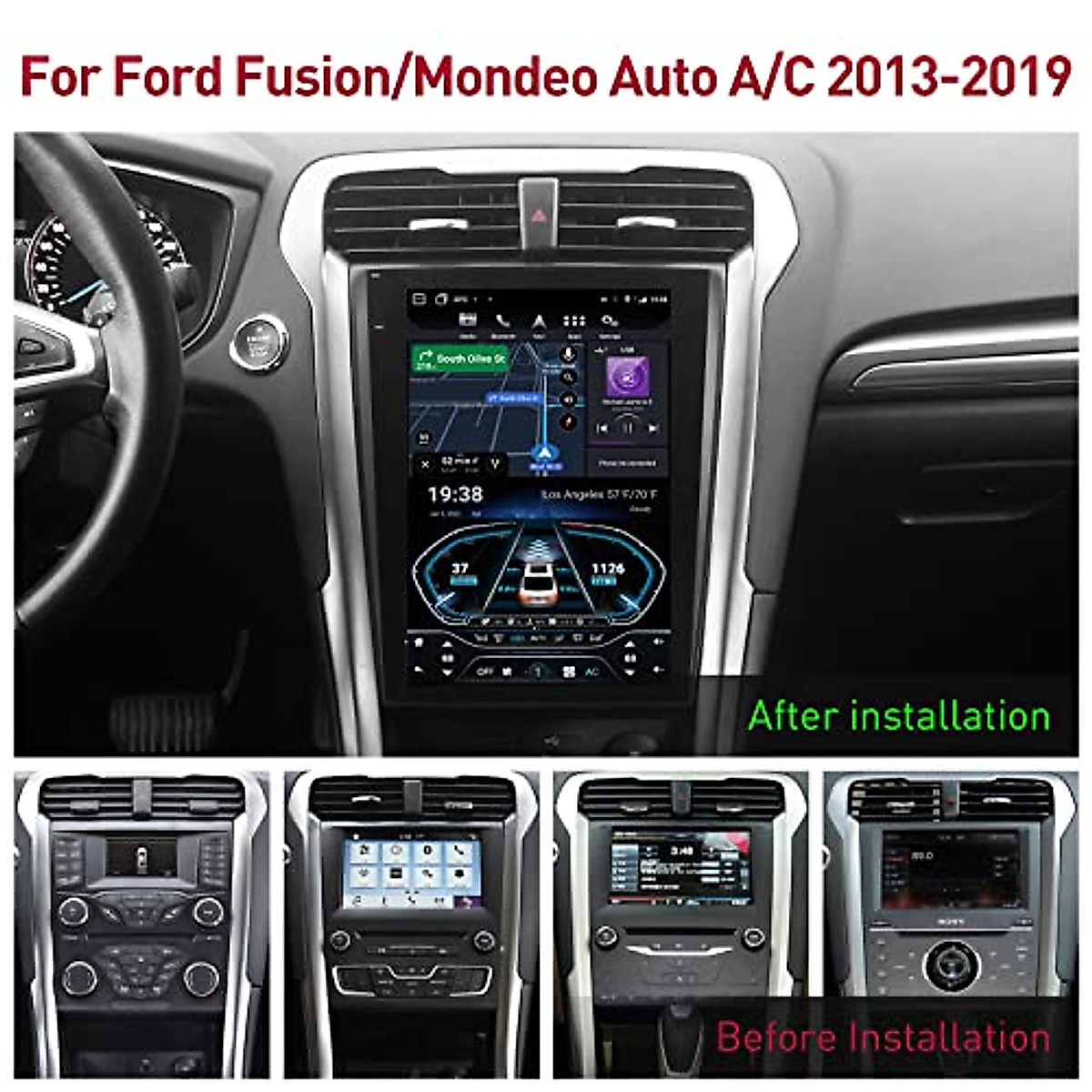 Car Radio Stereo for Ford Fusion Mondeo 2013 to 2019 Android 10.0 T-Style Head Unit Navigation 12.1 Inch IPS Touchscreen Build in Wireless Carplay WiFi Support DSP Sirius (Auto)