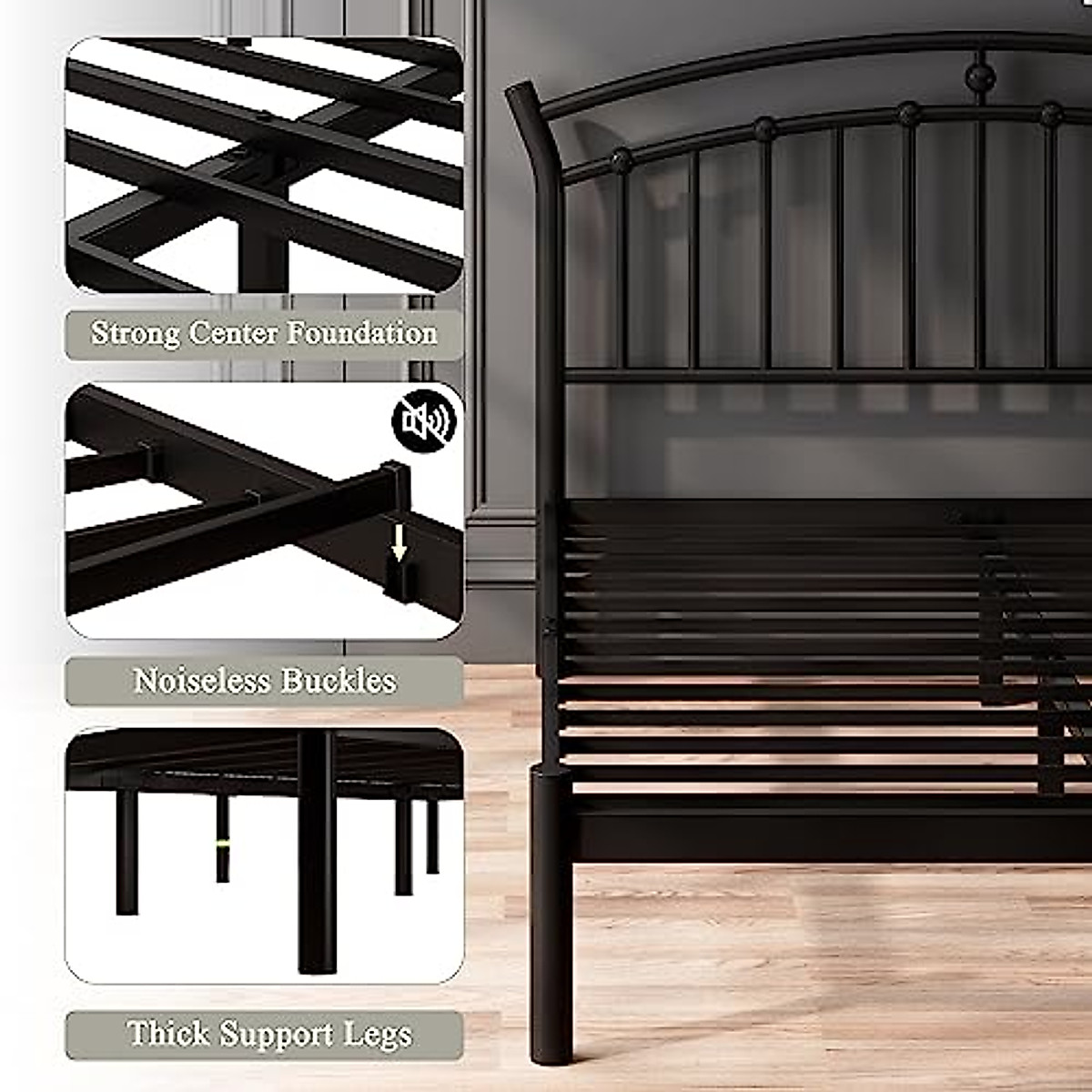 Feonase Full Size Metal Platform Bed Frame with Retro Headboard, Hardened Steel Tube, 12" Under-Bed Storage, No Box Spring Needed, Easy Assembly, Black