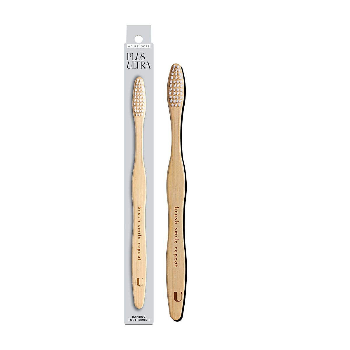 Plus Ultra Bamboo Toothbrush - BPA Free Soft Bristle Toothbrush for Adults - Dentist-Approved All-Natural Toothbrush with Brush Smile Repeat Etched on Handle