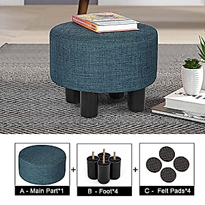 Joveco Small Footstools, Linen Ottomans Round Footrest Stool, Under Desk Upholstered Foot Stools with Plastic Legs, 10" H Mini Ottoman Sofa Stool for Couch, Bedside, Living Room