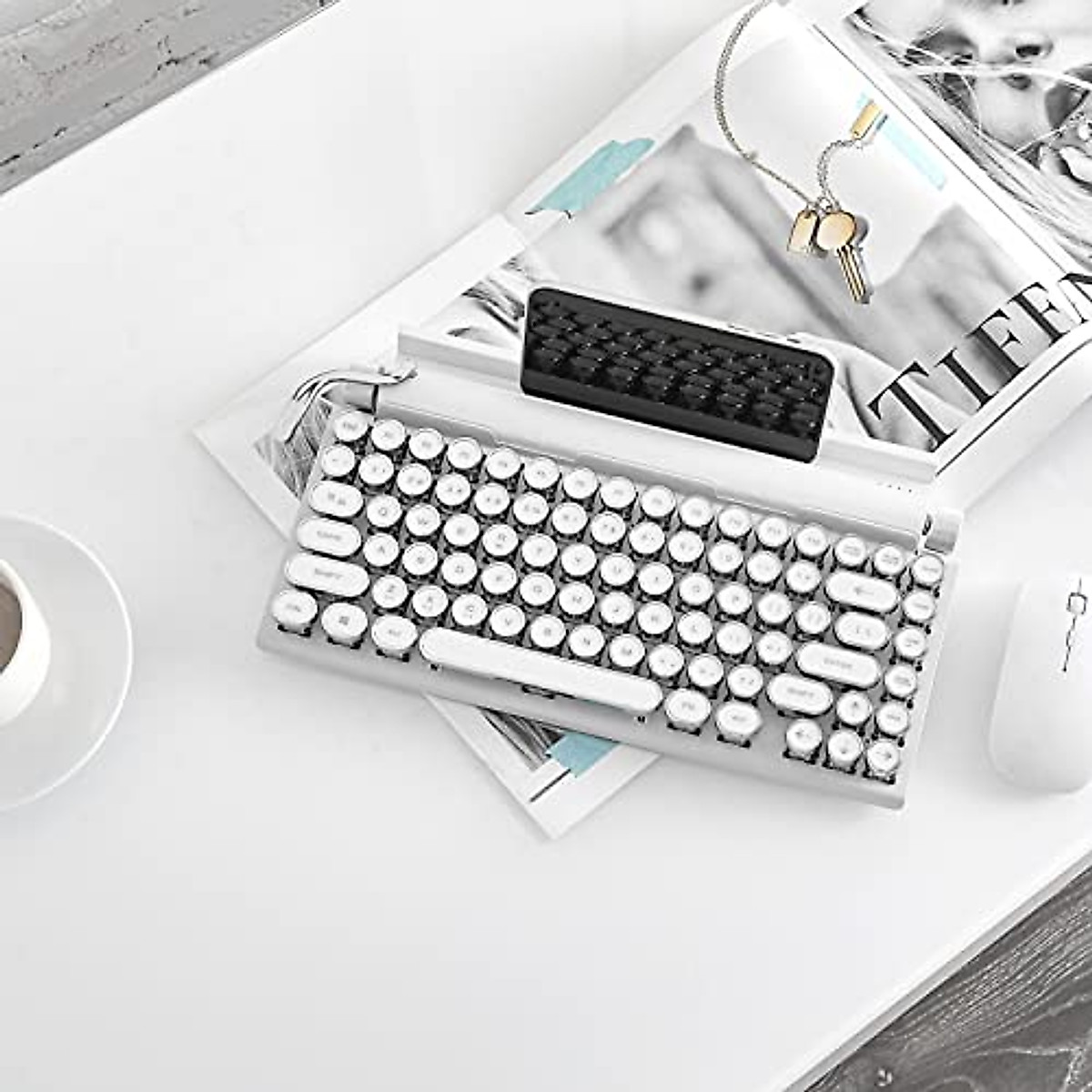 RTLR Mechanical Keyboard, 83 Keys Waterproof Gaming Keyboard Knob Control for Phone (White)