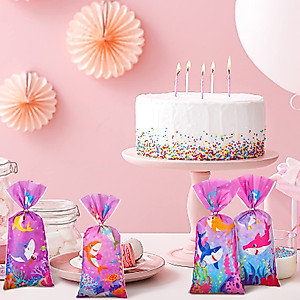 Hotop 100 Pcs Cute Baby Pink Shark Cellophane Bags Pink Shark Gift Treat Bags Plastic Goodie Candy Bags with 150 Ties Shark about 27.5 X 12.5 cm