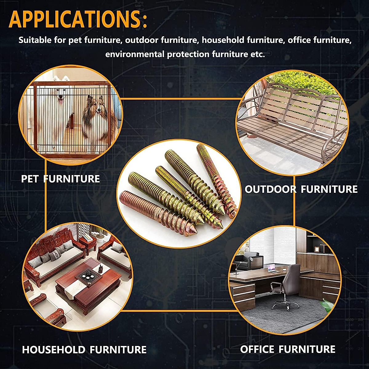 Yinpecly 10Pcs Carbon Steel Double Headed Hanger Bolts 2 inch Length Self-Tapping Screw for Furniture Installation M6×50 Bronze