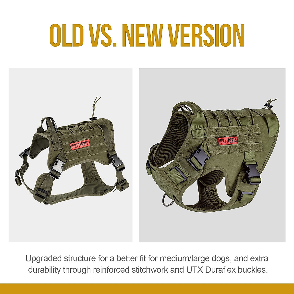 OneTigris Dog Harness, Tactical Dog Harness No-Pull Breathable Adjustable Pet Vest with Handle for Outdoor Walking(Ranger Green,Small)