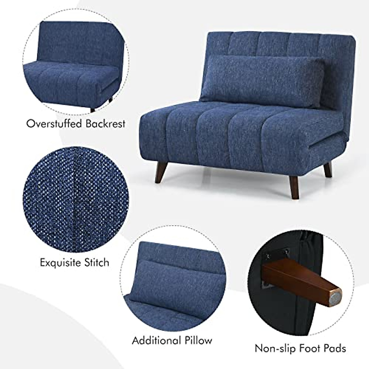 DNATS Convertible Sofa Bed 3 Position Folding Sleeper Chair w/Pillow Beige/Gray/Blue (Color : A)