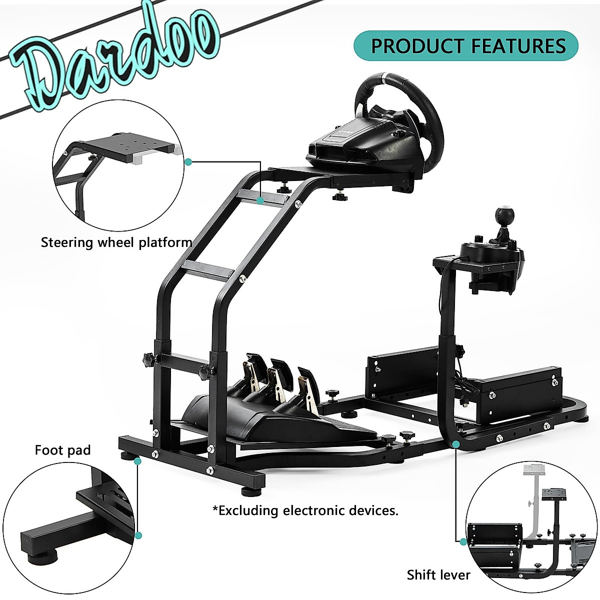 Dardoo Racing Simulator Cockpit Gaming Frame Fits for Logitech/Thrustmaster/Fanatec G27 G29 G920 G923 T300,Adjustable Driving Steering Wheel Stand,Not Included Wheel, Pedal and Seat