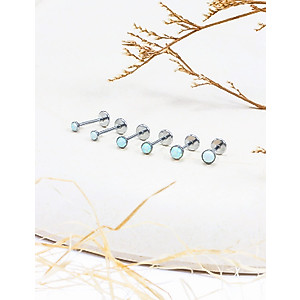 Ftovosyo 20G Threadless Push in Nose Rings Studs Surgical Steel Pushin Nose Stud 2mm 2.5mm 3mm Round White Opal Nose Piercing Jewelry for Women Men