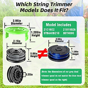 11 PCS 0.065" Dual Trimmer Line(2900719) Replacement Suitable for Greenworks Weed Wacker 2101602,2101602A,STBA40B210, BST4000,Replacement Trimmer String and Cap Cover(9 Spools+2 Caps)