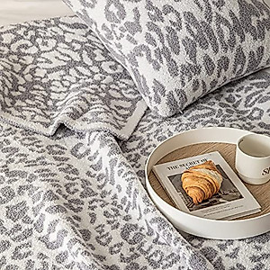 FELENIW Super Soft Fuzzy Gray Leopard Big Size Queen Bed Blanket 90"X90" for Couch Bed Sofa Camping Travel Lightweight Washable Fleece Microfiber Bed Blanket for Home Decor