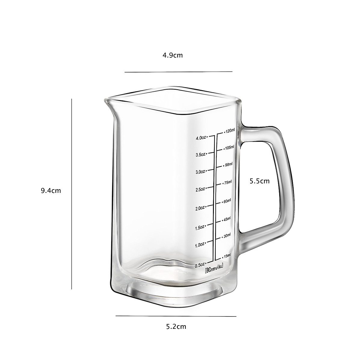 BCnmviku Square Measuring Cup Shot Glasses With Glass handle 4 Ounce/120ML V-Shaped Spout Espresso Glass Cup Liquid Heavy High Wine Separator Glasses (Black Line)
