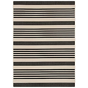 SAFAVIEH Courtyard Collection 5'3" x 7'7" Black/Bone CY6062 Stripe Indoor/ Outdoor--Waterproof Easy--Cleaning Patio Backyard Mudroom Area--Rug