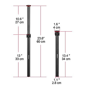 MINIFOCUS Tripod Extension, 2 Section Center Columns, 23.4" Alloy Aluminum Tripod Extender Tube Telescopic Stick Rod with 1/4" 3/8" Screw, Compatible with Tripod/Gimbal/Camera, Max Load 33lb
