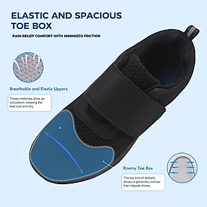 Ortho+rest Men Diabetic Walking Shoes Edema Shoes for Swollen Feet Arch Support Orthopedic Sneakers (11,Black)