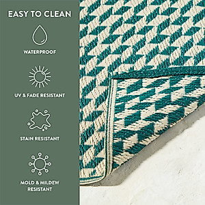 Edenbrook Bullen Houndstooth Outdoor Rug 4x6 – Patio Décor – Waterproof and Reversible – Blue Spruce Area Rug
