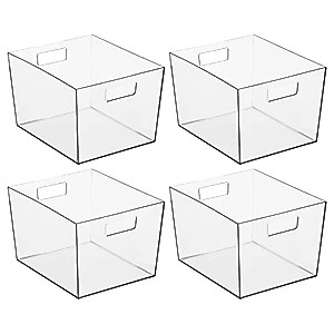 Nate Home mDesign by Nate Berkus Wide Plastic Bin with Handles | Perfect Organizer for Kitchen Storage or Fridge, and Pantry Organization from mDesign - Set of 4, Clear