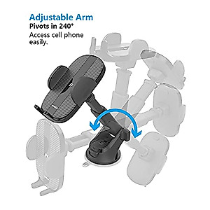 APPS2Car Adjustable Windshield Phone Mount for Car [Quick Extension Long Arm] Suction Cup Cell Phone Holder Compatible with All Smartphones - Easy Clamp Hands-Free Universal
