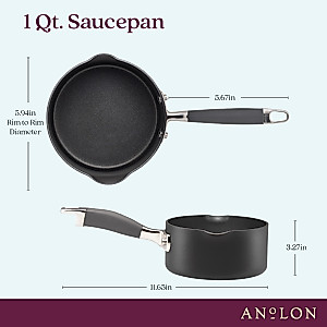 Anolon Advanced Hard Anodized Nonstick Sauce Pan/Saucepan with Straining and Pour Spouts, 1 Quart, Gray