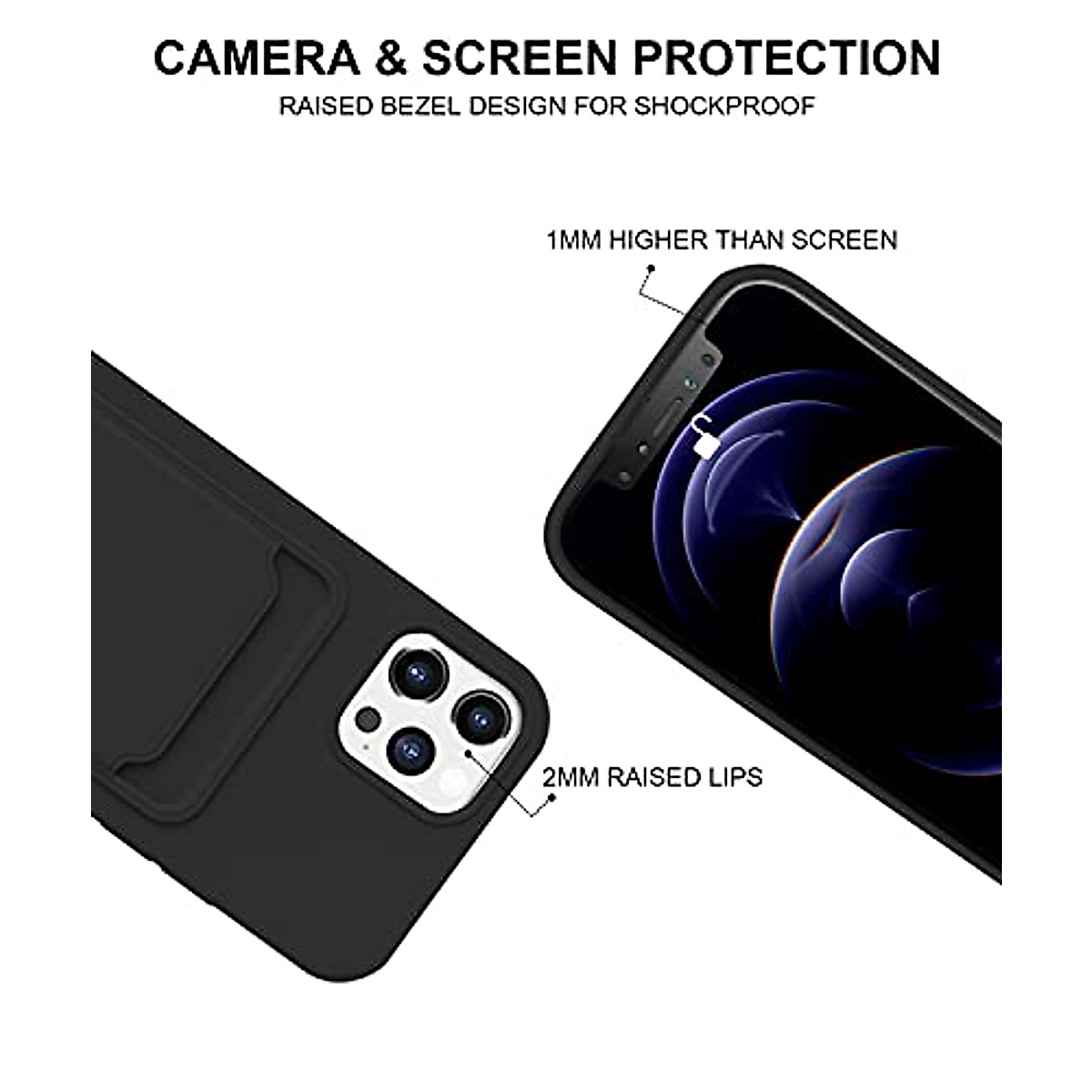 Silicone Card Case Compatible with iPhone 12/iPhone 12 Pro 6.1inch, Shock-Absorbing Protective Case with Card Holder, Soft Slim Wallet Case Compatible with iPhone 12/12 Pro (2020 Release)-Black