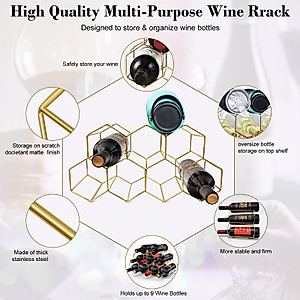 Countertop Wine Rack, Small Wine Rack for inside Cabinet, Gold Wire Wine Rack Holder, Wine Stand Metal Wine Rack for small spaces, Counter Wine Bottle Holder, Tabletop Wine Holder Rack for Kitchen Bar