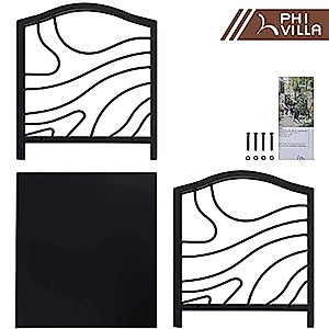 PHI VILLA 17 Inch Firewood Log Rack Bin Indoor/Outdoor Decor Steel Fireplace Wood Holder Storage Brackets Holder Wood Burning Stove Accessories, Black Wave