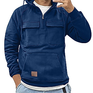 PARREN Men's Tactical Sweatshirt Casual Western Cargo Pullover Workout Hoodie Lightweight Gym Athletic Sweatshirt Blue