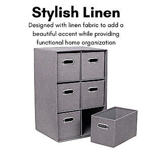 BIRDROCK HOME Linen Cube Organizer Shelf w/ 6 Storage Fabric Bins - Foldable & Durable - Toys, Clothes, Towels - Collapsible Cubby for Kids Room, Dorm, Closet, Bedroom - Large Shelving Cubbies - Grey