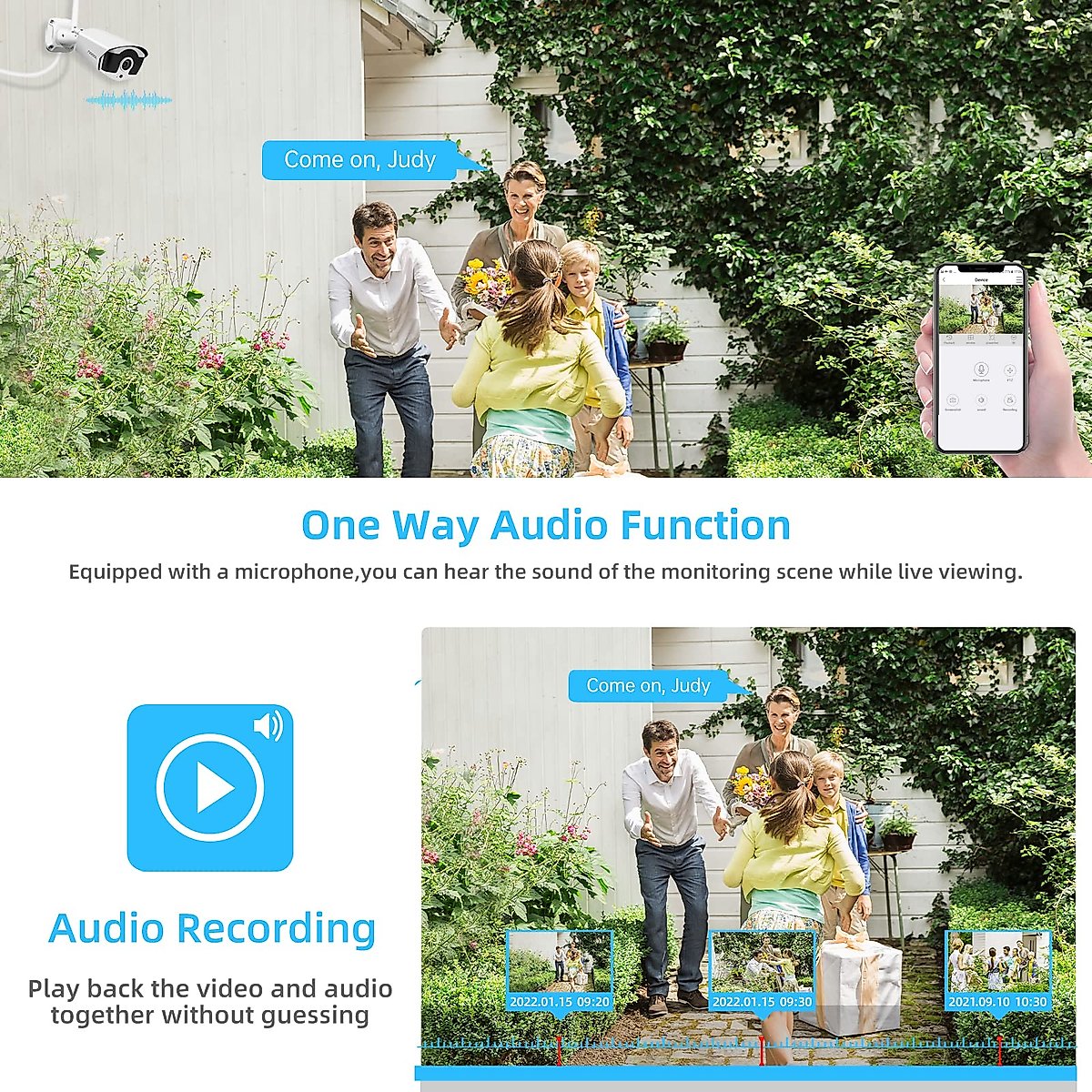 JOOAN 【Audio & 3MP】 Security Camera System Wireless,8 Channel NVR & 8pcs 1296P Bullet Cameras, IP67 Weatherproof,AI Human Motion Alert with 1TB Hard Drive,Free Extension Antenna