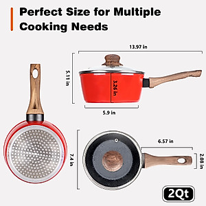 Vermonga Non-Stick Saucepan with Lid, 2QT Small Pot with Granite Coating, Chef's Classic Multipurpose Saucepan for All Stove Tops, PFOA Free Small Handy Saucepan with Emulated Wooden Handle