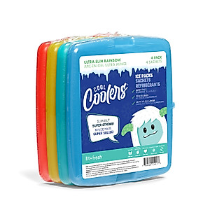 Fit & Fresh Cool Slim Reusable Ice Packs Boxes, Lunch Bags and Coolers, Set of 4, Multicolored, 4 Pack
