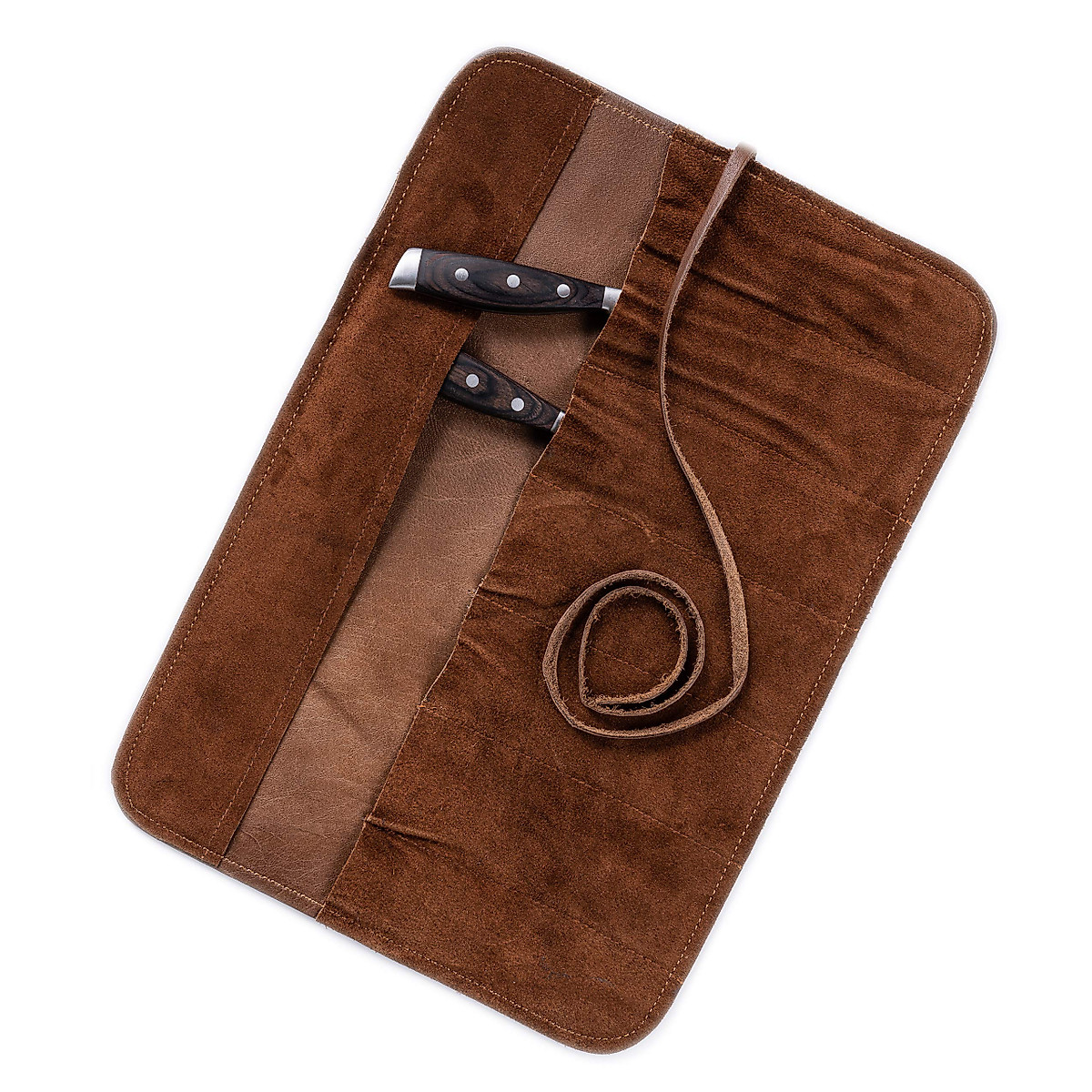 Angus Stoke Knife Roll Bag Genuine Leather – Chef`s knife bag 7 slots/for up to 11" knives – Leather Knife Case Steve (brown)