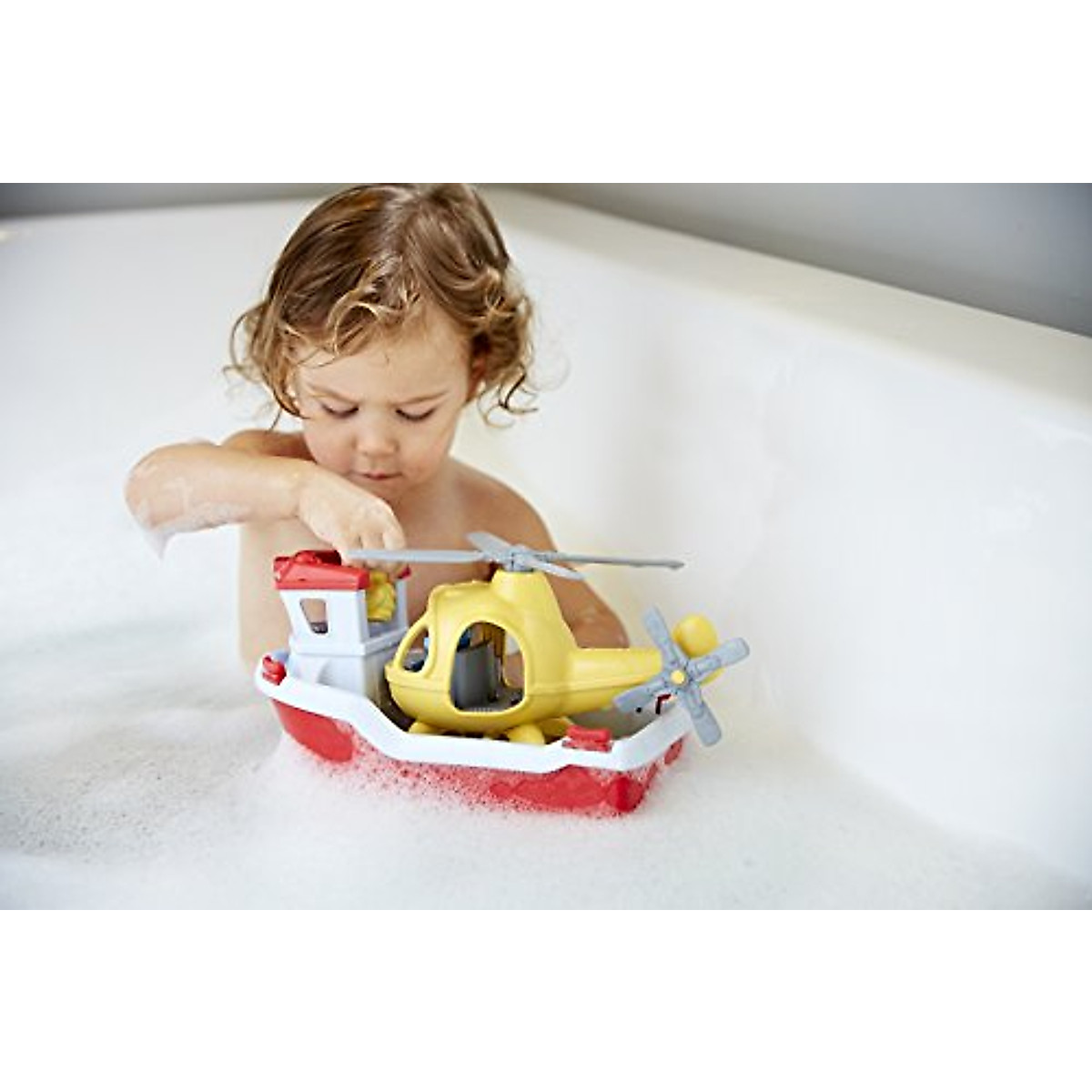 Green Toys Rescue Boat with Helicopter Red, 1 EA