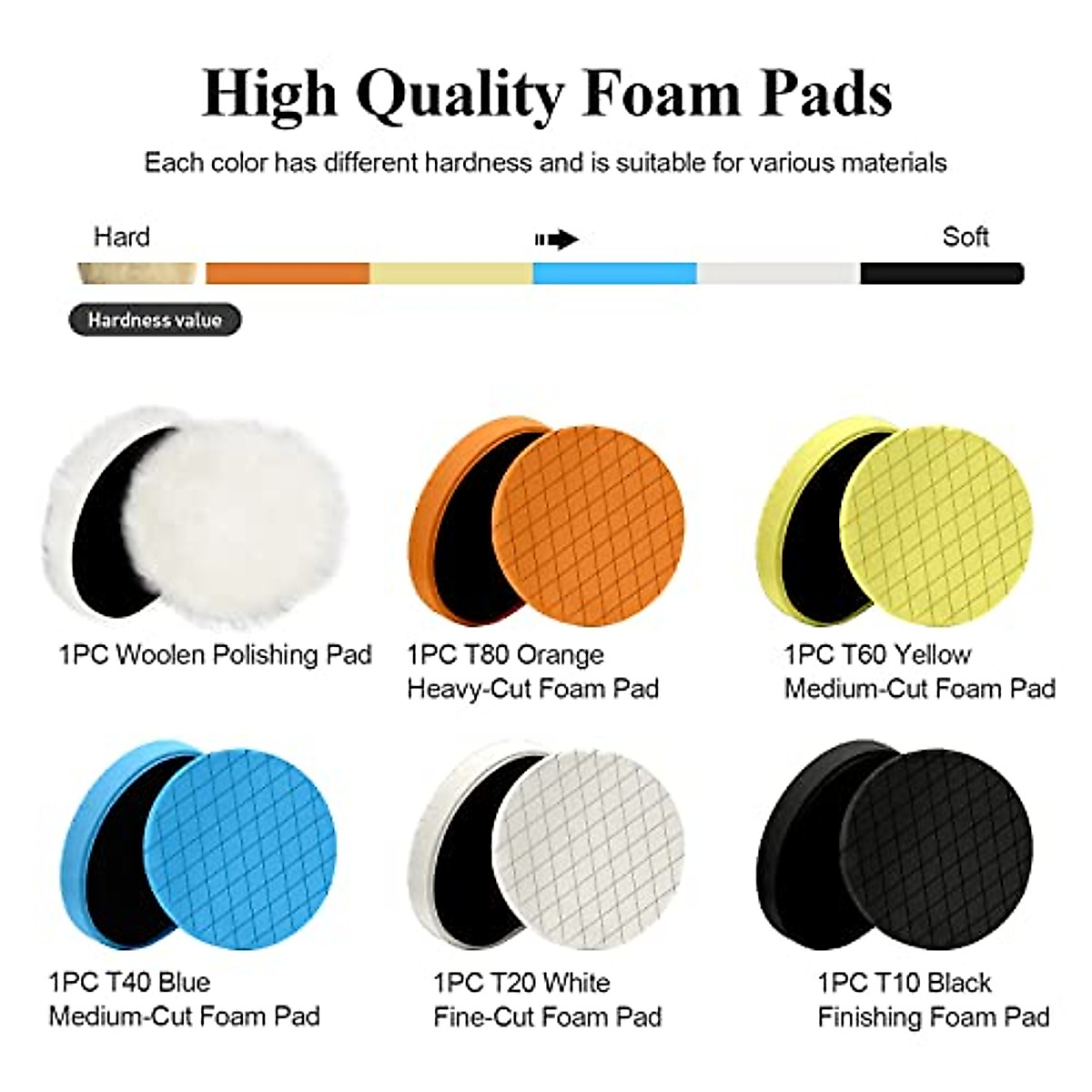 Autolock 6" Buffing Polishing Pads, 6Pcs 6.5inch 165mm Face for 6 Inch Backing Plate Compound Buffing Sponge and Woolen Pads Cutting Polishing Pad Kit for Car Buffer Polisher, Polishing and Waxing
