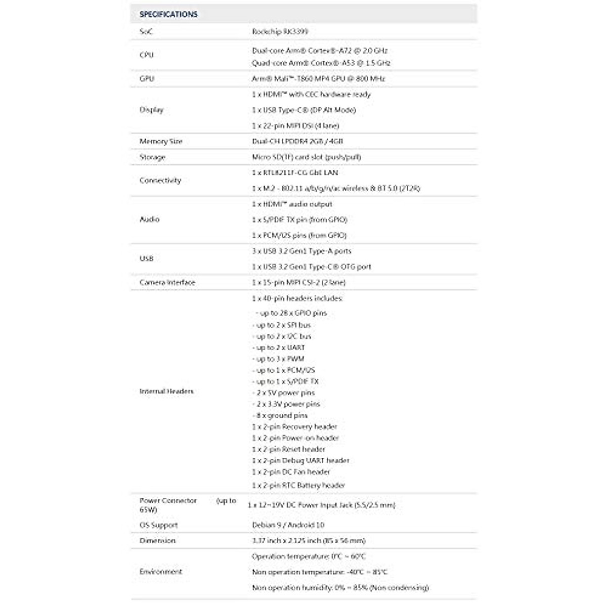Tinker Board 2 6-Core 2.0 GHz Rockchip RK3399 Single Board Computer 2GB RAM GB LAN Wi-Fi & Bluetooth 5.0 GPIO Connectivity Support 4K Dual-Display