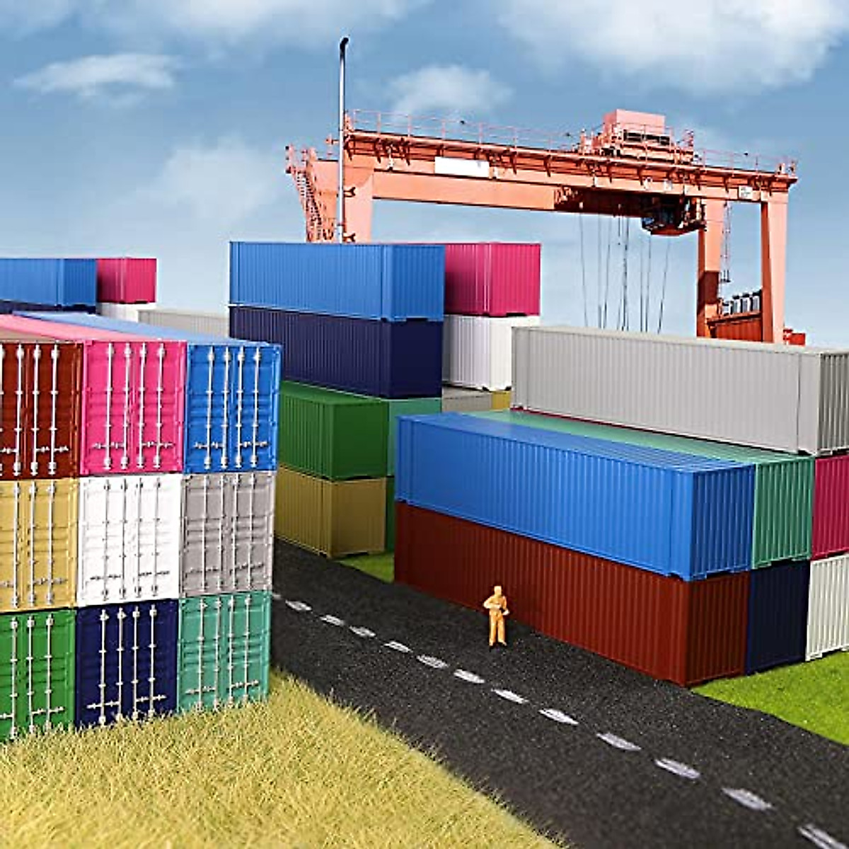 Evemodel C8745 9pcs Different Colored HO Scale 1:87 45ft Blank Shipping Container 45' Cargo Box