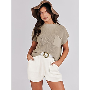 Caracilia 2 Piece Shorts Set for Women Sweater Fashion Outfits 2023 Knit Tank Tops and Casual Matching Summer Classy Loungewear Clothes Tracksuit Sweatsuits C112A2qiankaqi-XL Khaki White, X-Large