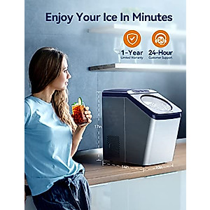 Thereye Countertop Nugget Ice Maker, Pebble Ice Maker Machine, 30lbs Per Day, 2 Ways Water Refill, 3Qt Water Reservoir & Self-Cleaning, Stainless Steel Ice Machine for Home Office Bar Party