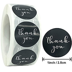 Thank You Stickers X 500 pcs, Thank You Stickers Business, Thank You Stickers Roll Gold Sliver, 1 Inch Round Stickers Packaging, Favor Label, Black 04 (500 pcs)