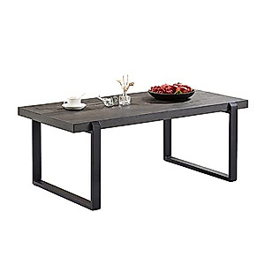EXCEFUR Coffee Table, Rustic Wood and Metal Center Table, Modern Cocktail Table for Living Room, Grey