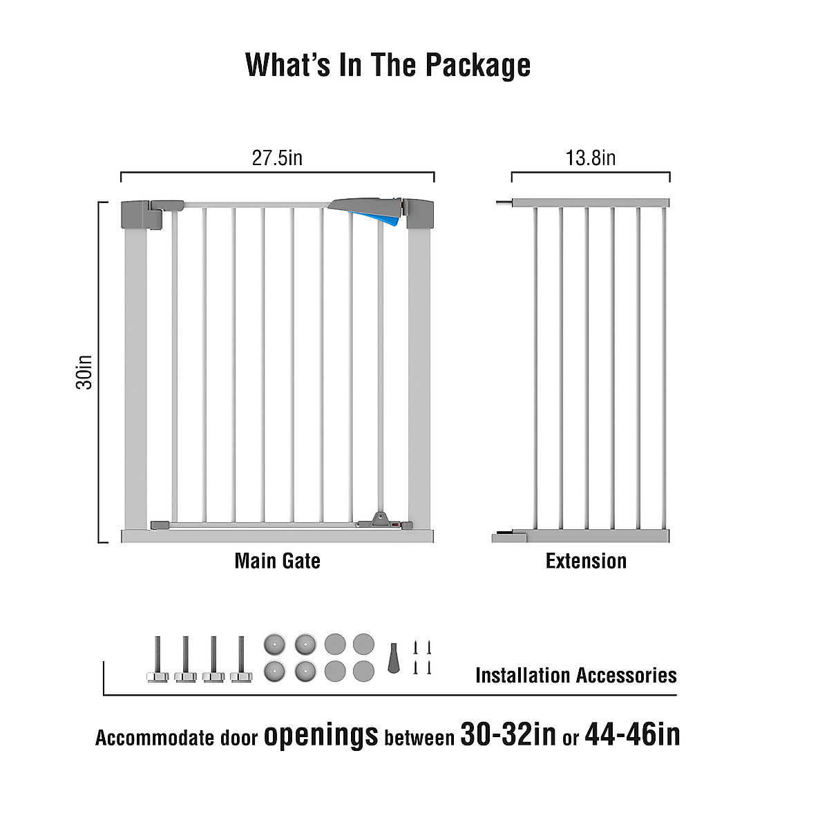 Walk Thru Baby Gate,Auto-Close Safety Pet Gate Metal Expandable Dog Gate with Pressure Mount for Stairs,Doorways,Banister (47" Wide(Include 13.8" Extension, White)