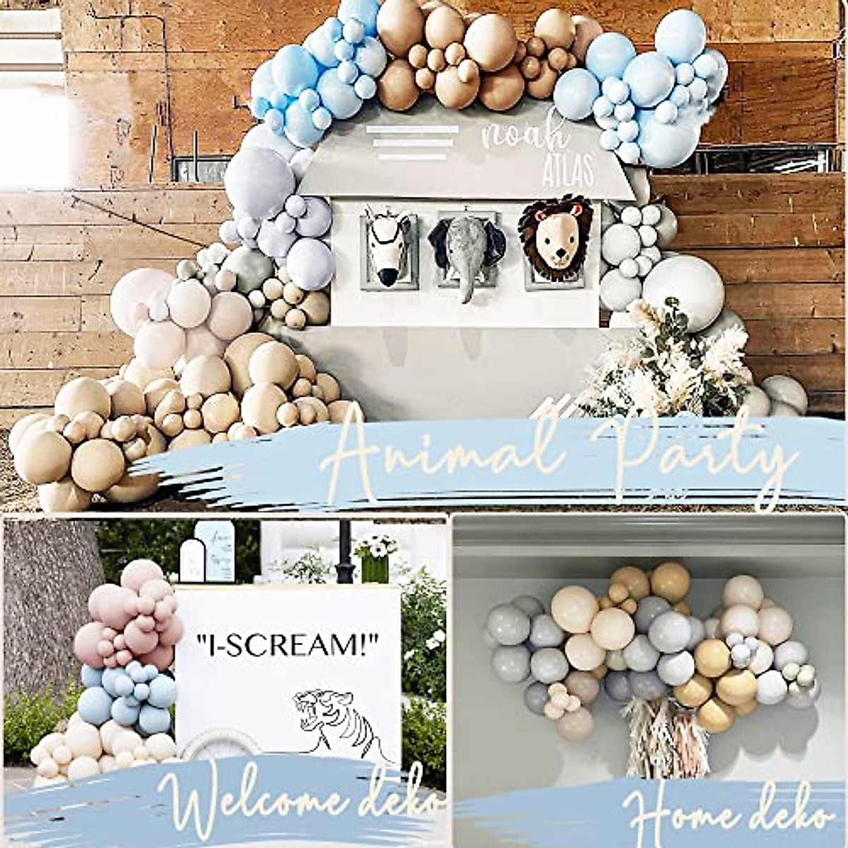 Blue Balloon Garland Arch Kit, SCMDOTI Double Stuffed Pastel Baby Blue Nude Cream Brown Balloon Garland for Teddy Bear Baby Shower Decorations,Gender Reveal and Birthday Party Decoration for boy girls