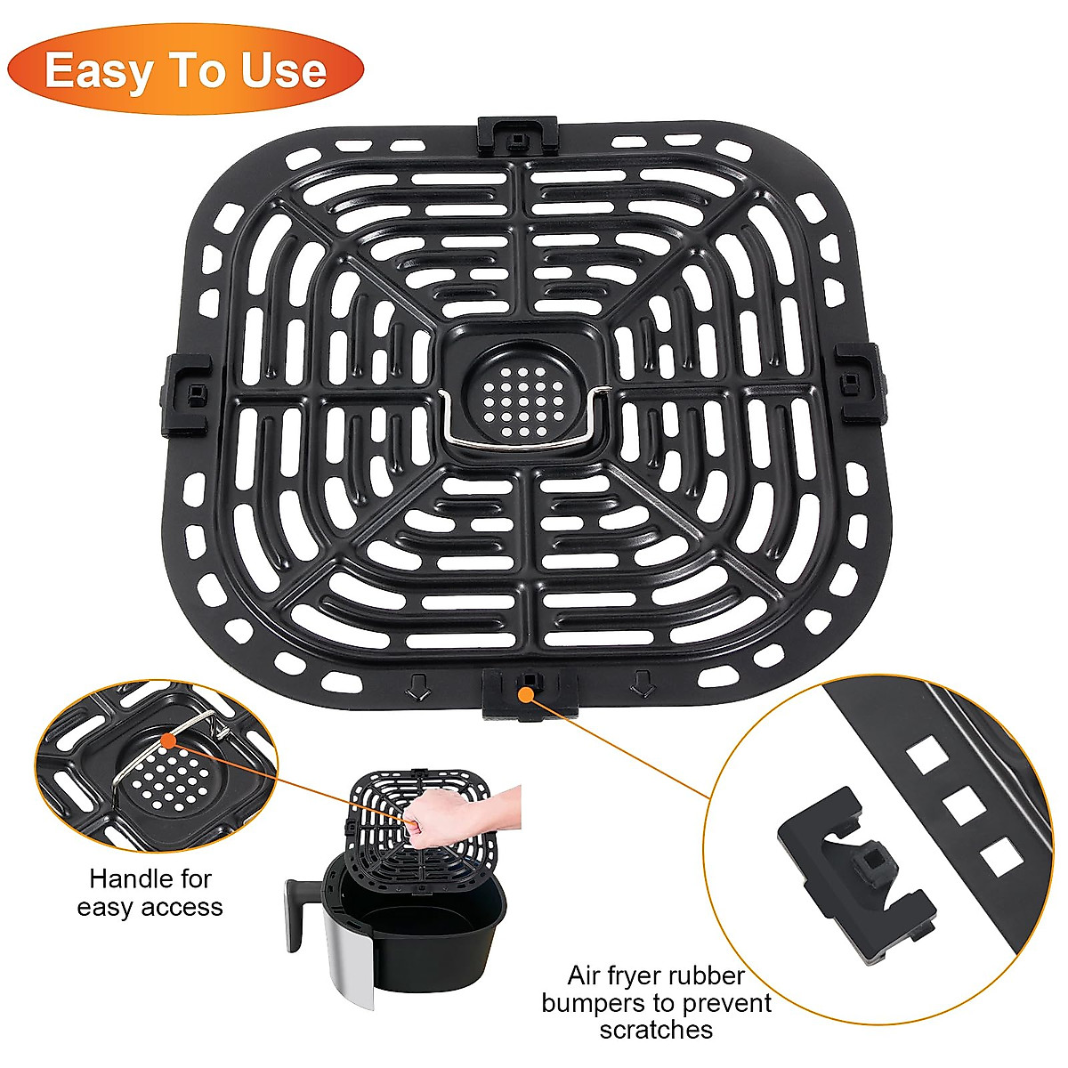 Upgraded Air Fryer Grill Pan for Instant Vortex Plus 6QT Air Fryers, Non-Stick Air Fryer Plates with Air Fryer Rubber Bumpers, Square Air Fryer Grill Plate with Holes, Dishwasher Safe