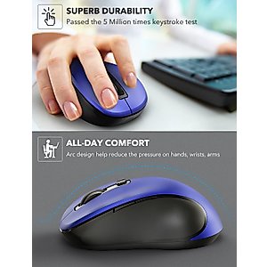 Trueque Wireless Mouse for Laptop, 2.4GHz Ergonomic Computer Mouse with Back & Forward Buttons, 3-Level DPI, 6 Buttons, Optical USB Cordless Mice for Windows Chromebook MacBook PC (Blue)