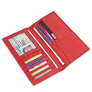 GintaXen Slim Leather ID/Credit Card Holder Long Wallet with RFID Blocking - Red