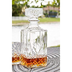 Royalty Art Kinsley Whiskey Glasses Set with Decanter for Scotch, Bourbon, Cognac, and Liquor, Classic 5-Pc. Glass Bundle for Serving Alcohol, Pull Top Drink Stopper