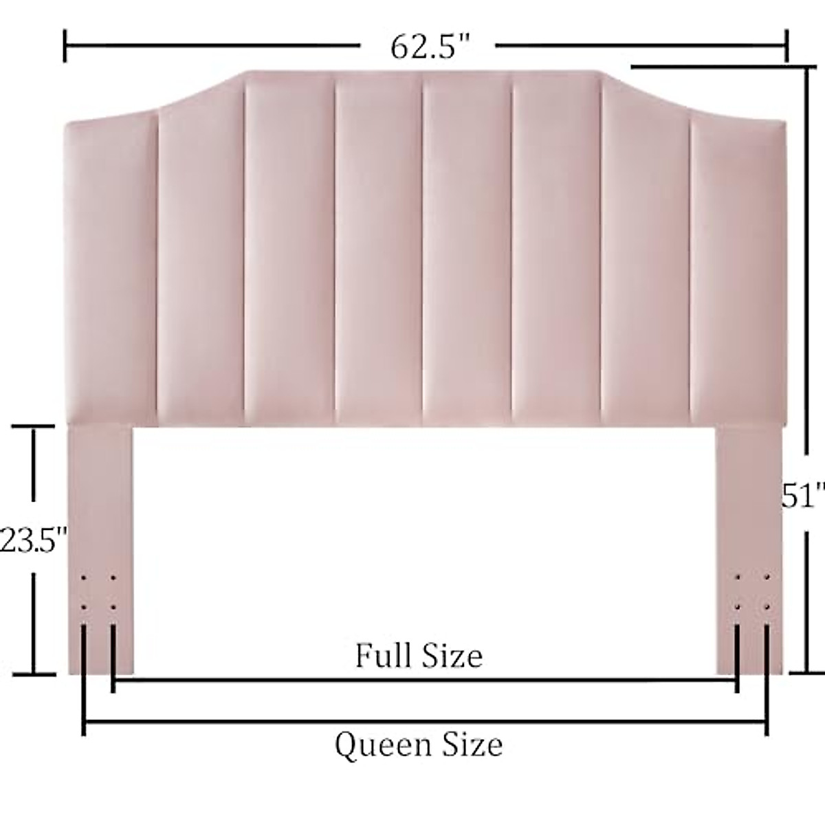 Befurtori Velvet Upholstered Queen Headboard, Tufted Headboard for Queen/Full, Modern Vertical Channel Design with Curved Tufted Solid Wood Head Board and Luxury Soft Padded, Pink